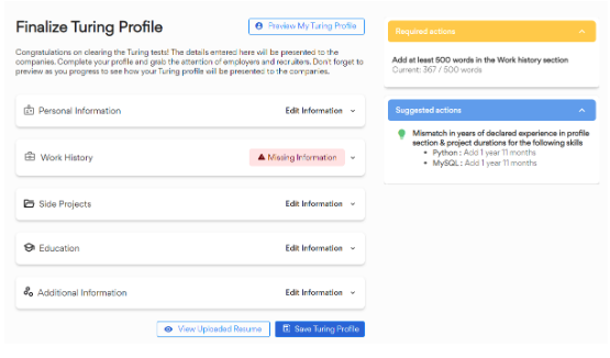 Whats the Turing Profile and How to complete it?